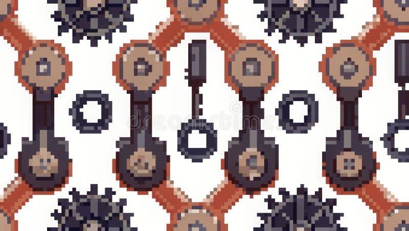 Pixel Art Pattern with Gears and Mechanical Connections Stock ...