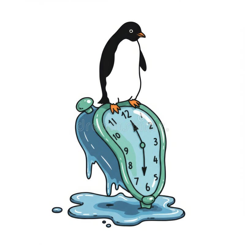 Pixel Art Penguin on Melting Clock Stock Illustration - Illustration of ...