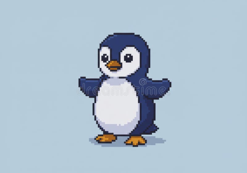 Pixel Art Penguin Standing with Open Wings Illustration Stock ...