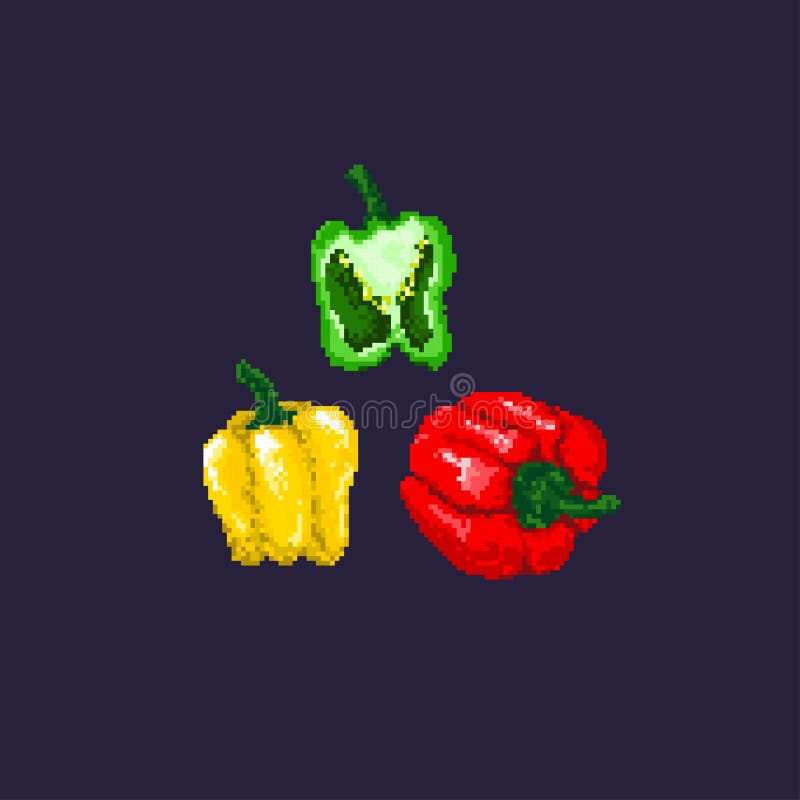 Pixel-art Pepper. a Slice of Pepper and Whole Pepper on Blue Background ...