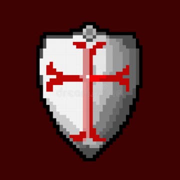 Medieval Shield Pixel Art with Grey Color and Red Cross Logo in the ...