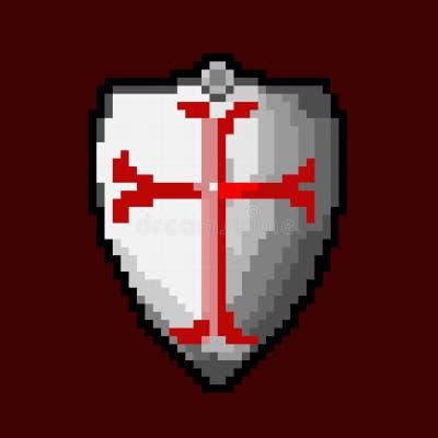 Medieval Shield Pixel Art with Grey Color and Red Cross Logo in the ...