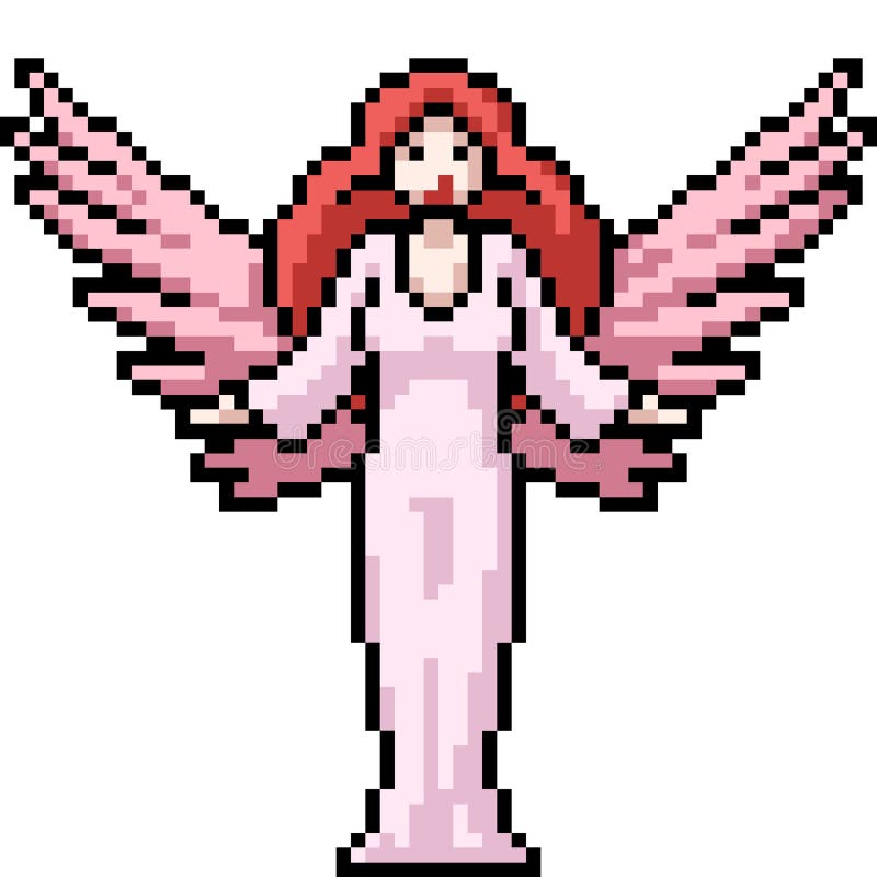 Pixel Art of Pink Angel Goddess Stock Vector - Illustration of wing ...