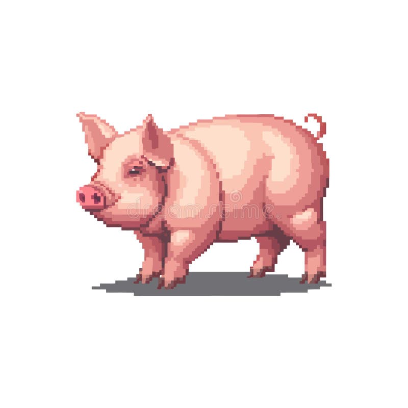 Pixel Art Pink Pig on White Background. Vector Illustration Design ...
