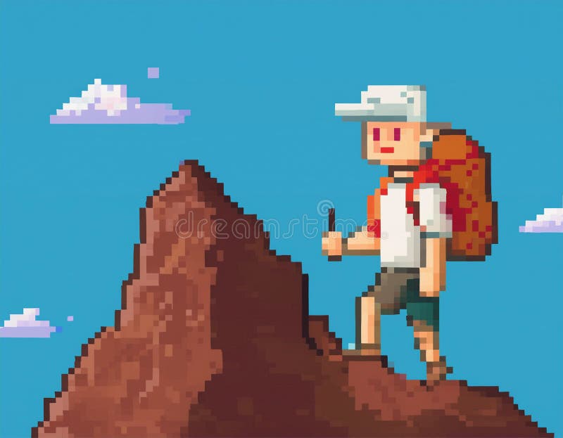 Man Climbing Mountain Pixel Art Stock Illustration - Illustration of ...