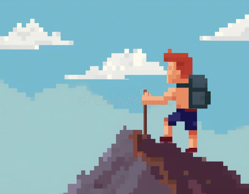 Man Climbing Mountain Pixel Art Stock Illustration - Illustration of ...