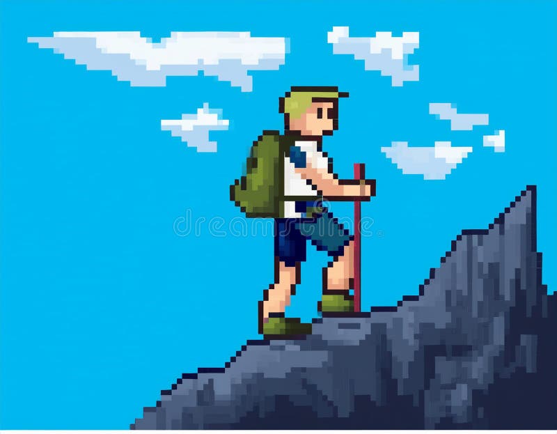 Man Climbing Mountain Pixel Art Stock Illustration - Illustration of ...