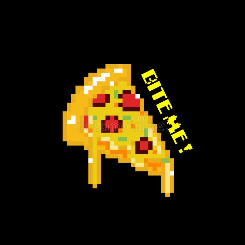 Pixel Art Pizza Slice with Bite Me Text Vector Illustration Cartoon ...