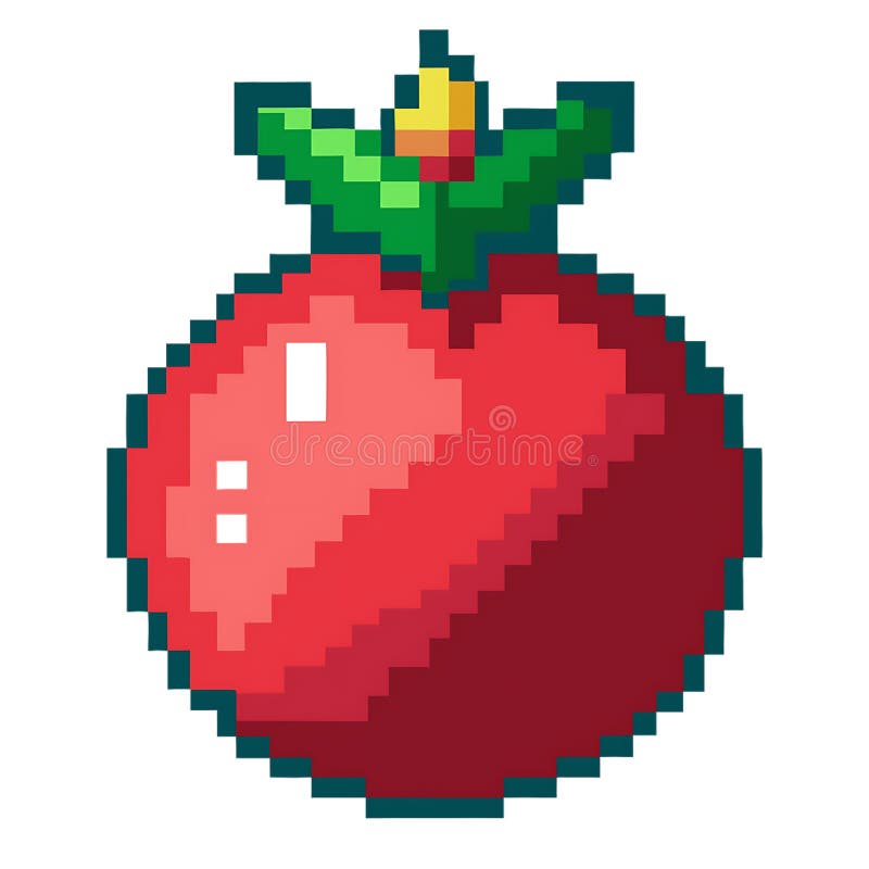 Pixel Art Pomegranate with a Green Stem and Leaves Stock Illustration ...
