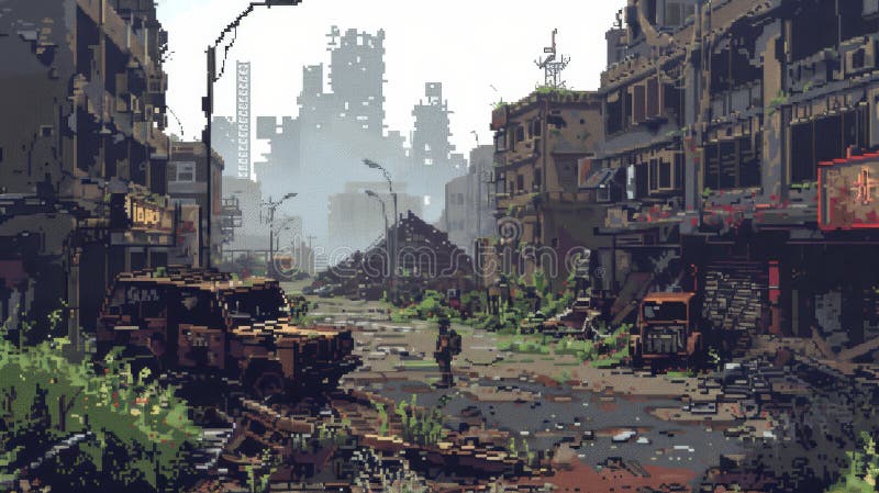 Pixel Art Post Apocalyptic Cityscape for Game Backgrounds and Virtual ...