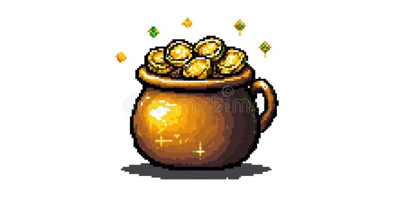Pixel Art Pot of Gold Coins with Sparkles Isolated on Transparent ...