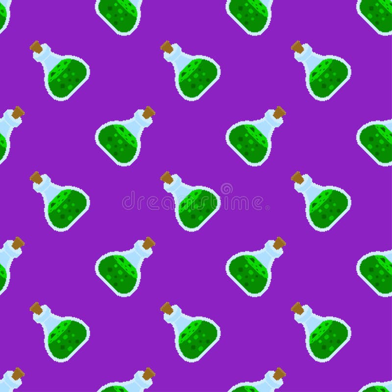 Pixel Art Potion Bottle Seamless Pattern. 8 Bit Magic Potion Stock ...