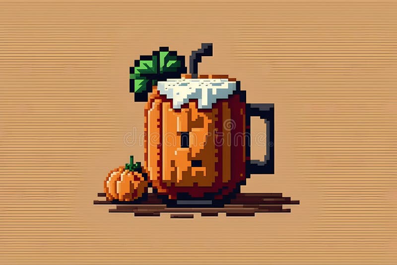 Pixel Art Pumpkin and Beer Mug. Pixelated Retro Style Illustration ...