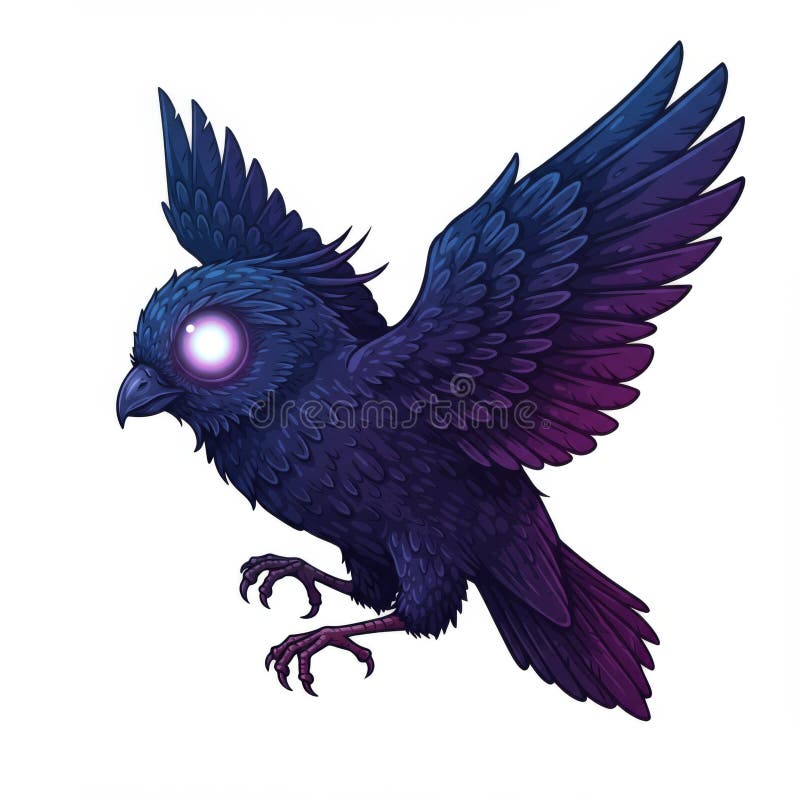 Pixel Art Purple and Blue Glowing Eyed Owl in Flight Stock Illustration ...