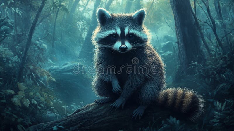 Pixel Art Raccoon in Dark Forest Stock Illustration - Illustration of ...