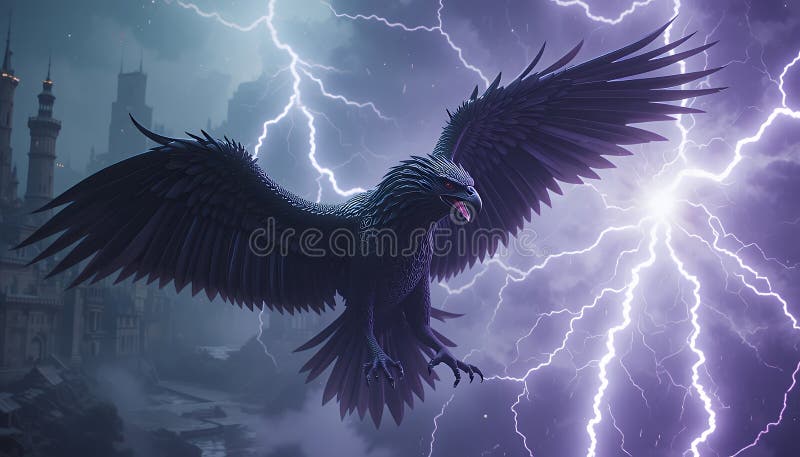 Pixel Art Raven Soaring through a Dramatic Thunderstorm Over a Gothic ...