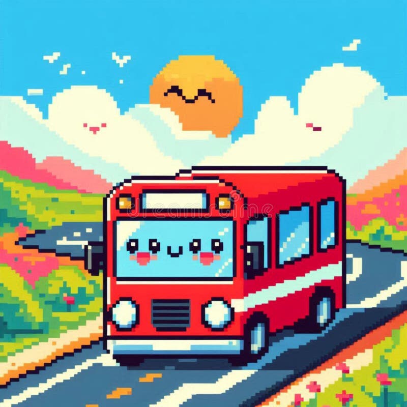 Pixel Art Red Bus Character Stock Photo - Image of character, pixel ...