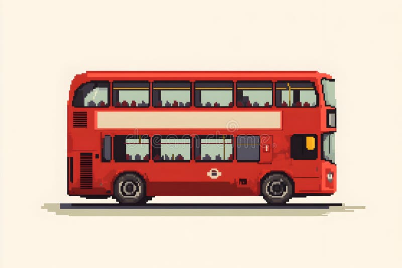 Pixel Art Red Double-decker Bus Side View Digital Illustration Stock ...