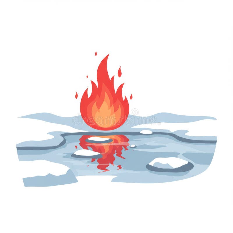 Pixel Art of Red Fire Burning on a Frozen Lake with a Bright Reflection ...