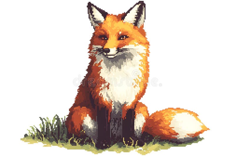 Pixel Art of a Red Fox Sitting on Grass with Bushy Tail Stock ...