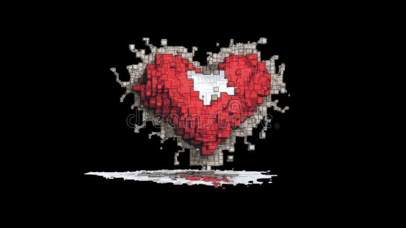 Pixel Art Red Heart Exploding with Animated Cracks and Glow on ...