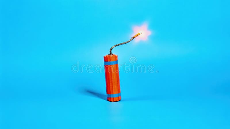 Pixel Art Representation of Dynamite with a Lit Fuse on a Blue ...