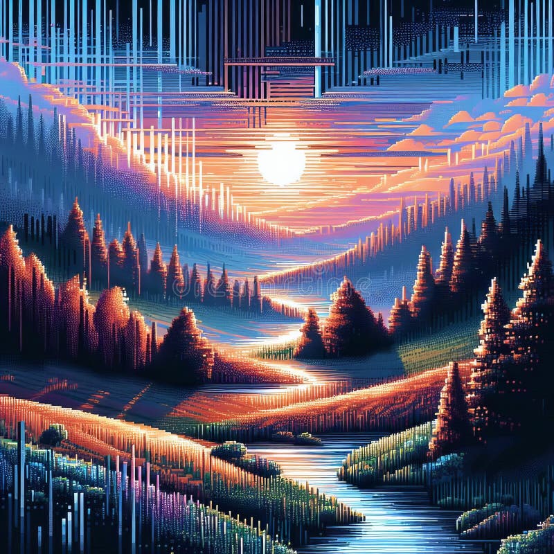 A Pixel Art Representation of a Landscape Composed Entirely of a Stock ...