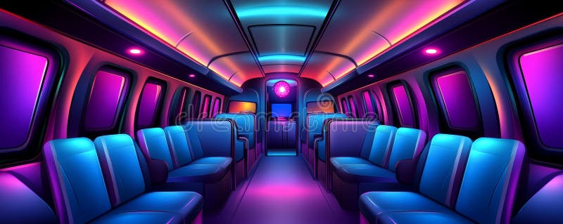 A Pixel Art Representation of a Neon-lit Party Bus Interior at Night ...