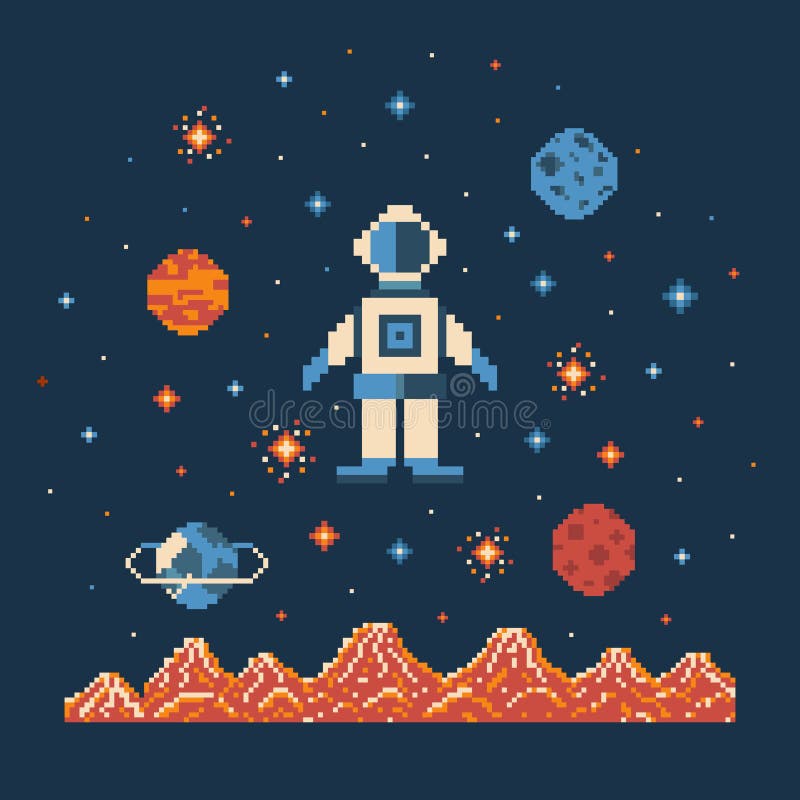 Pixel Art Astronaut. Spaceman 8 Bit Objects. Space Art, Digital Icons ...