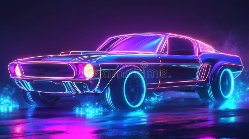 Pixel Art Retro Car Neon Lights Night Scene Stock Illustration ...