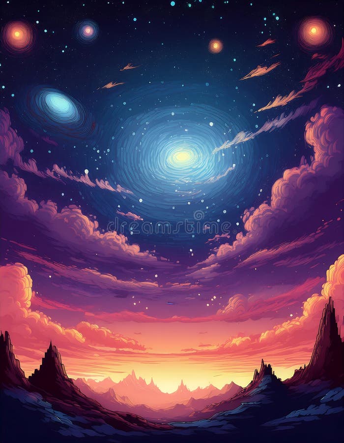 Pixel Art Retro Galaxy - Gradient Starry Sky Background with a ...