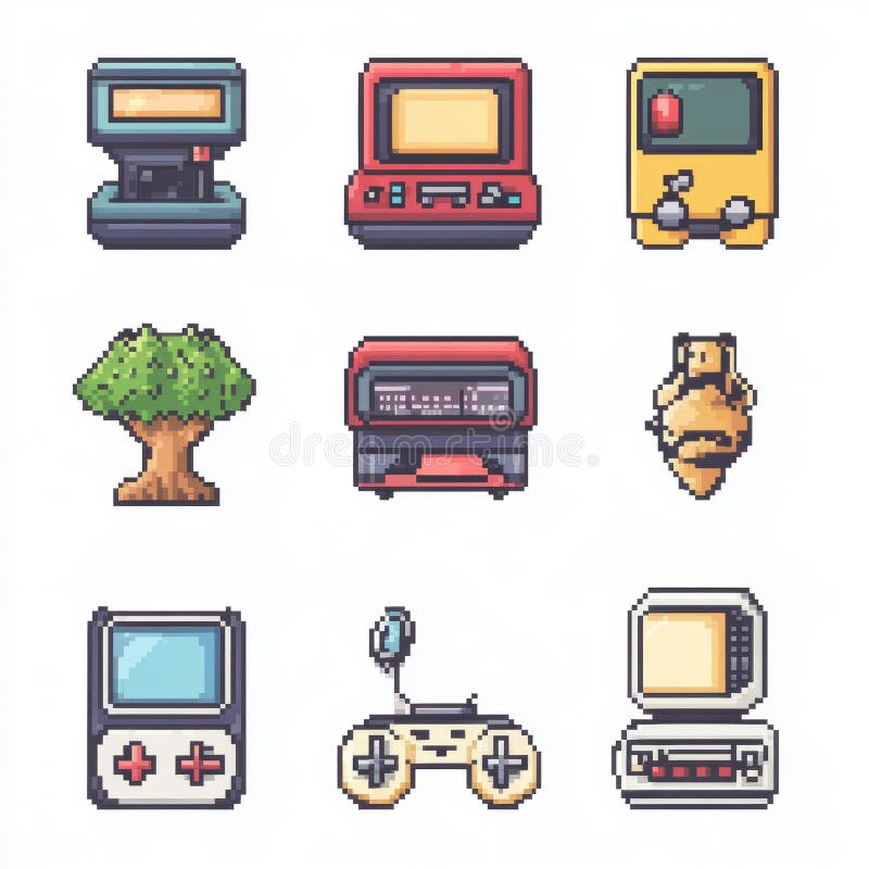 Pixel Art Retro Gaming Console Set 8 Bit Video Game Controllers Arcade ...