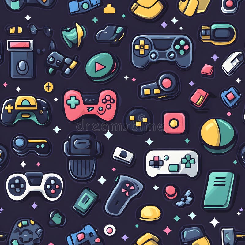Pixel Art Retro Gaming Seamless Pattern Colorful Controllers and ...