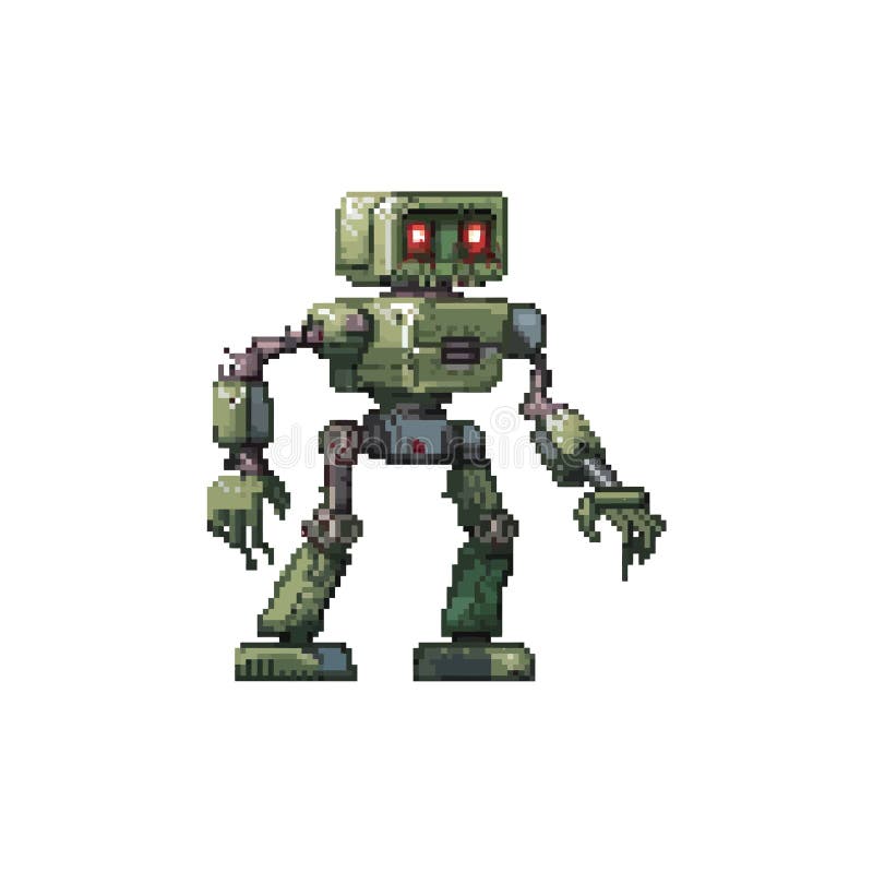 Pixel Art Retro Robot with Red Eyes. Vector Illustration Design Stock ...