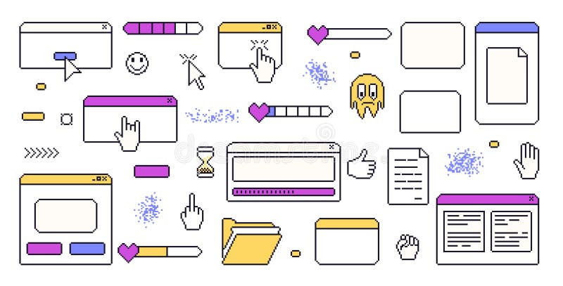 Pixel Art Retro Windows Interface. 8 Bit Text Boxes with Pointers ...