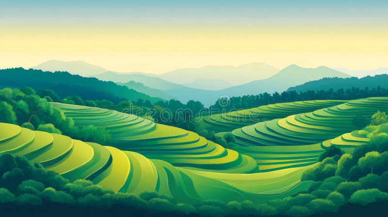 Pixel Art Rice Terraces Landscape Stock Illustration - Illustration of ...