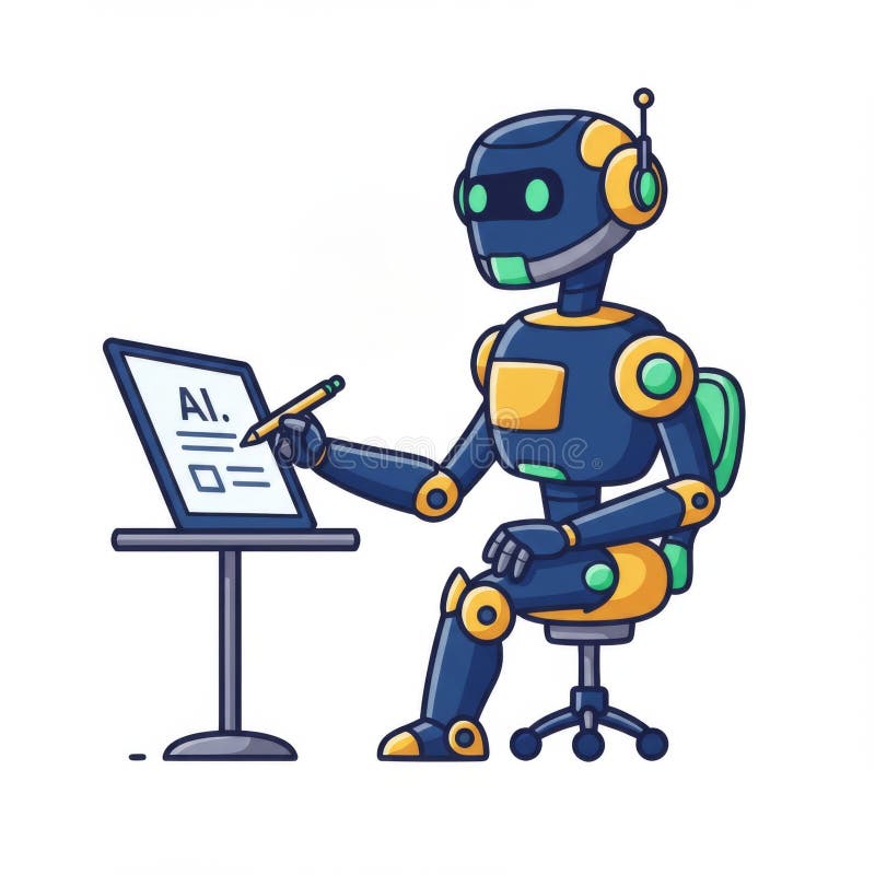 Pixel Art Robot Drawing on Tablet at Desk Stock Illustration ...