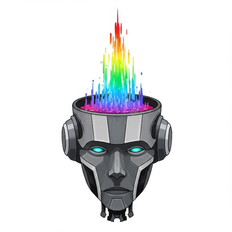 Pixel Art of Robot Head with Colorful Brain Waves Isolated on White ...