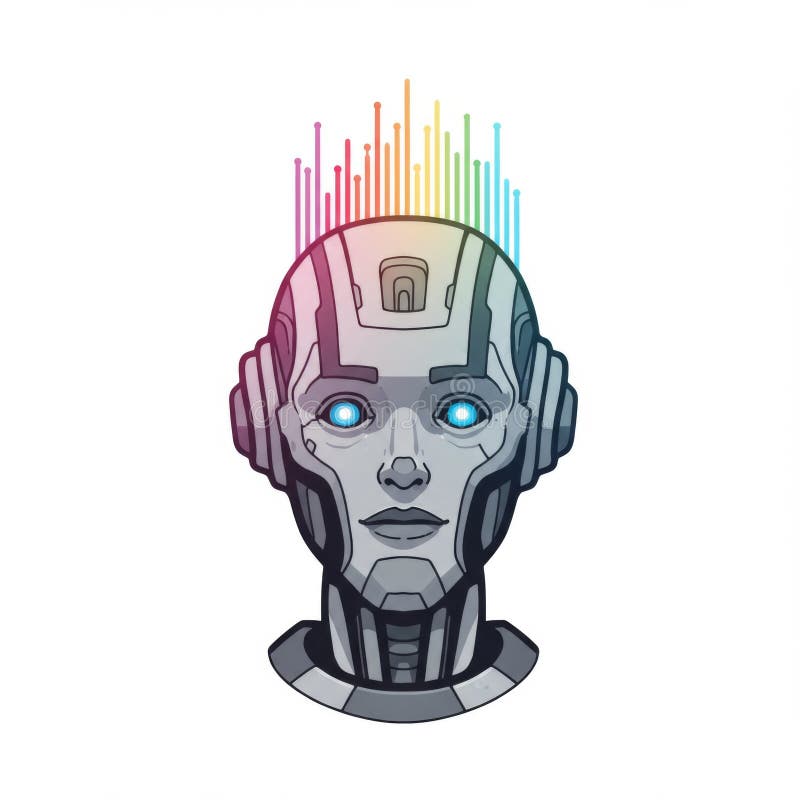 Pixel Art Robot Head with Rainbow Antenna on a Clean White Background ...