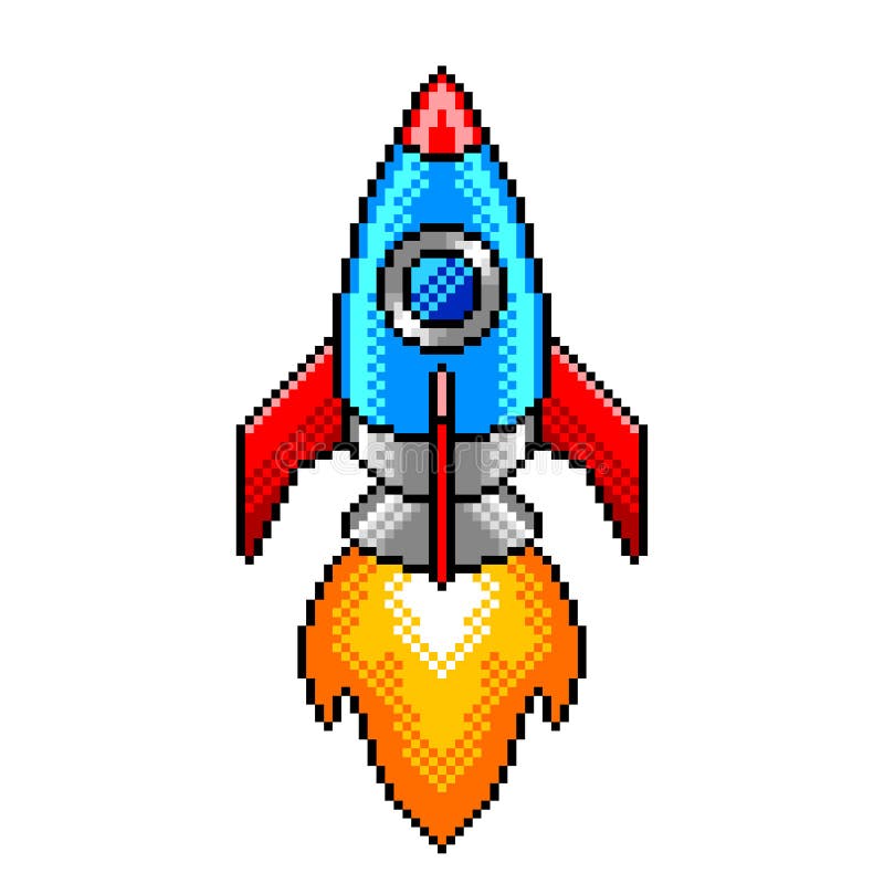 8-bit Pixel Rocket In Space Stock Vector - Illustration of blue, astronomy: 27519453