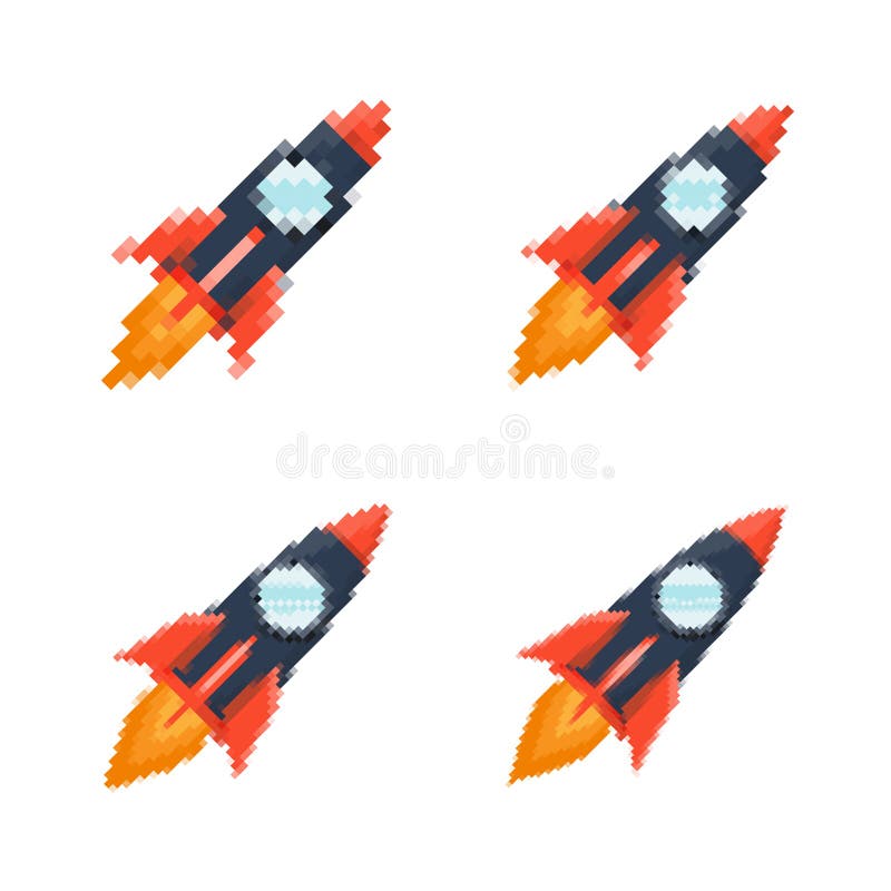 Pixel Art Rocket with Fiery Trails, Retro Games, Space-themed Designs ...