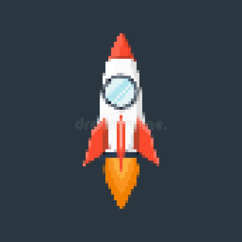 Pixel Art Rocket with Fiery Trails, Retro Games, Space-themed Designs ...