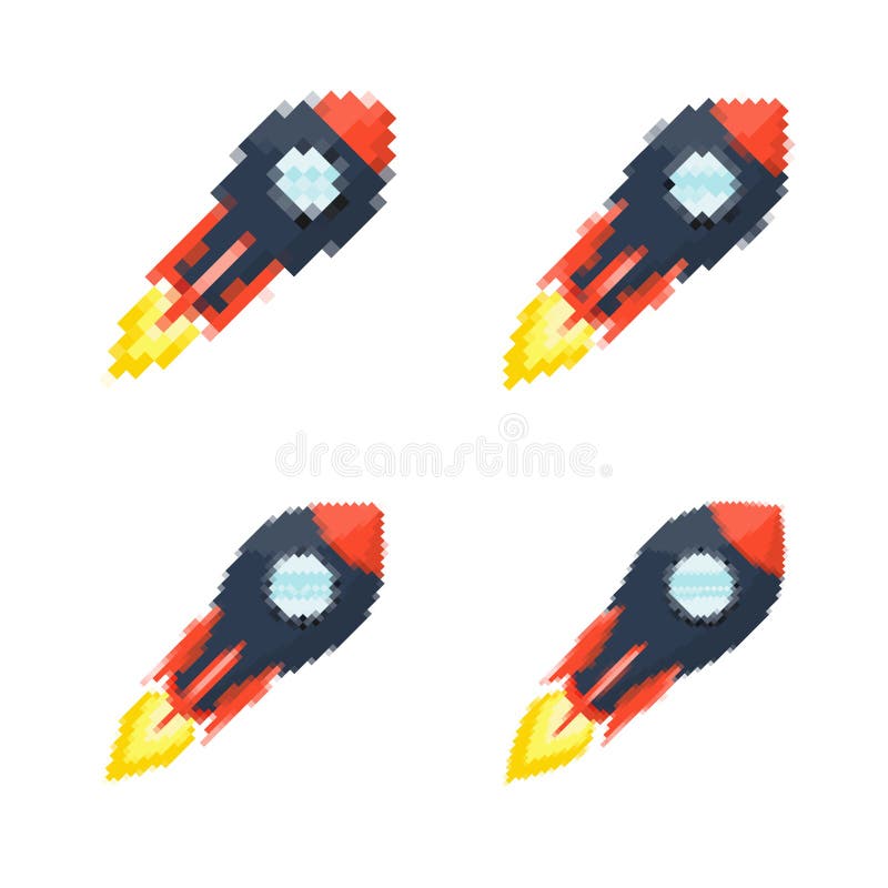 Pixel Art Rocket with Fiery Trails, Retro Games, Space-themed Designs ...