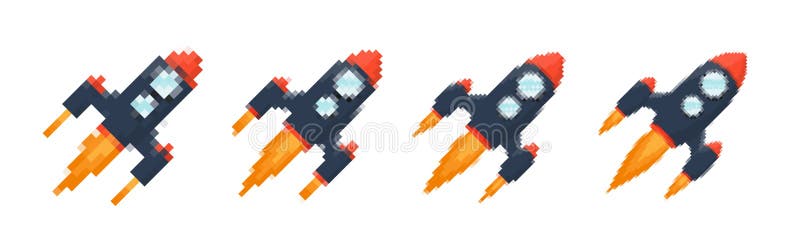 Pixel Art Rocket with Fiery Trails, Retro Games, Space-themed Designs ...