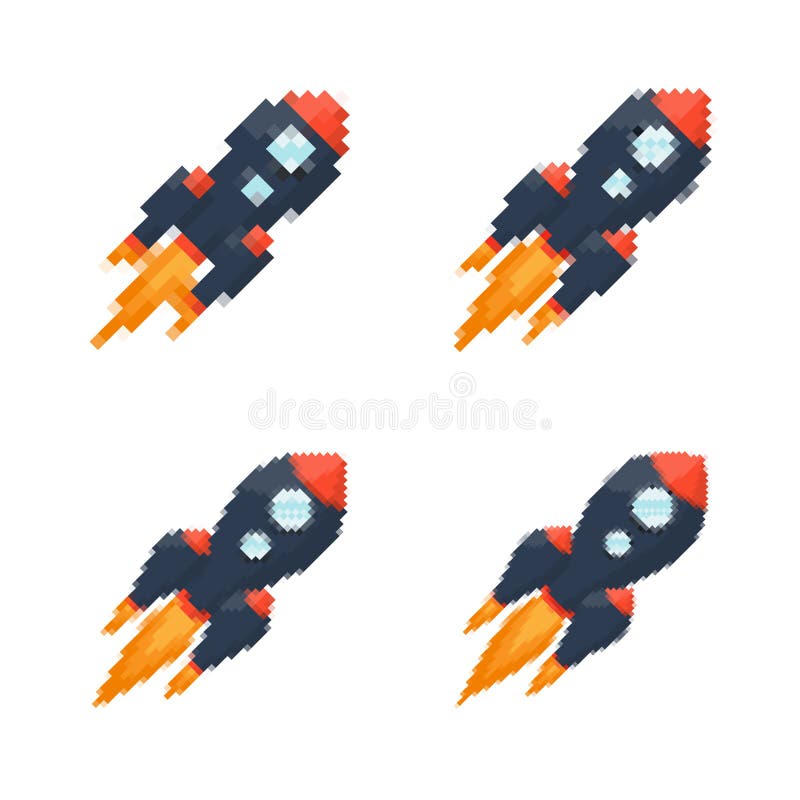 Pixel Art Rocket with Fiery Trails, Retro Games, Space-themed Designs ...