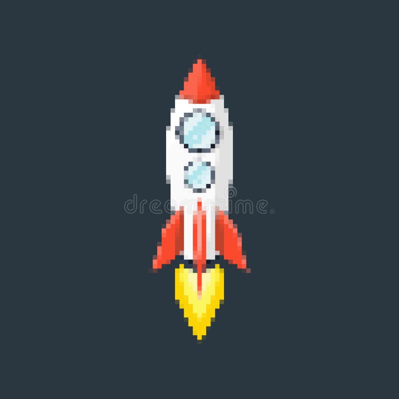 Pixel Art Rocket with Fiery Trails, Retro Games, Space-themed Designs ...