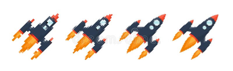 Pixel Art Rocket with Fiery Trails, Retro Games, Space-themed Designs ...