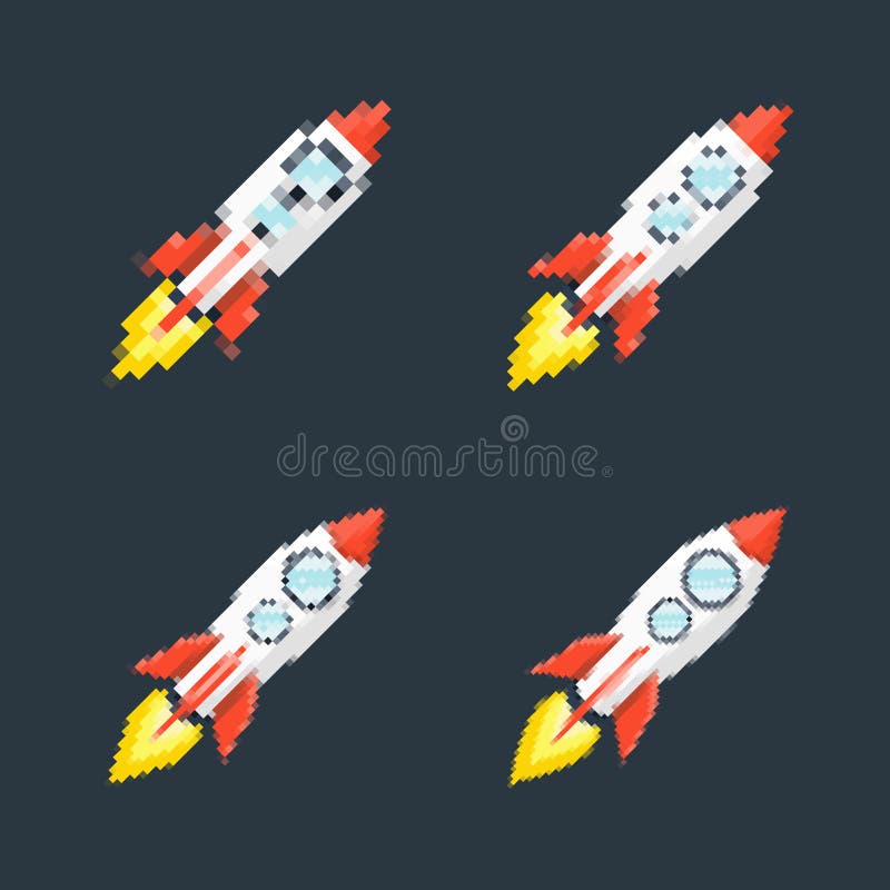 Pixel Art Rocket with Fiery Trails, Retro Games, Space-themed Designs ...