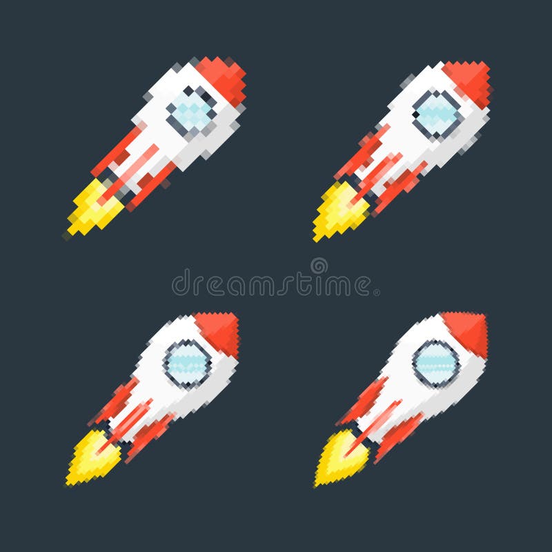 Pixel Art Rocket with Fiery Trails, Retro Games, Space-themed Designs ...