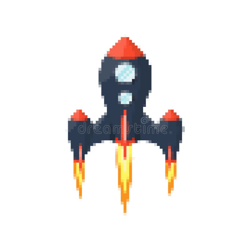 Pixel Art Rocket with Fiery Trails, Retro Games, Space-themed Designs ...
